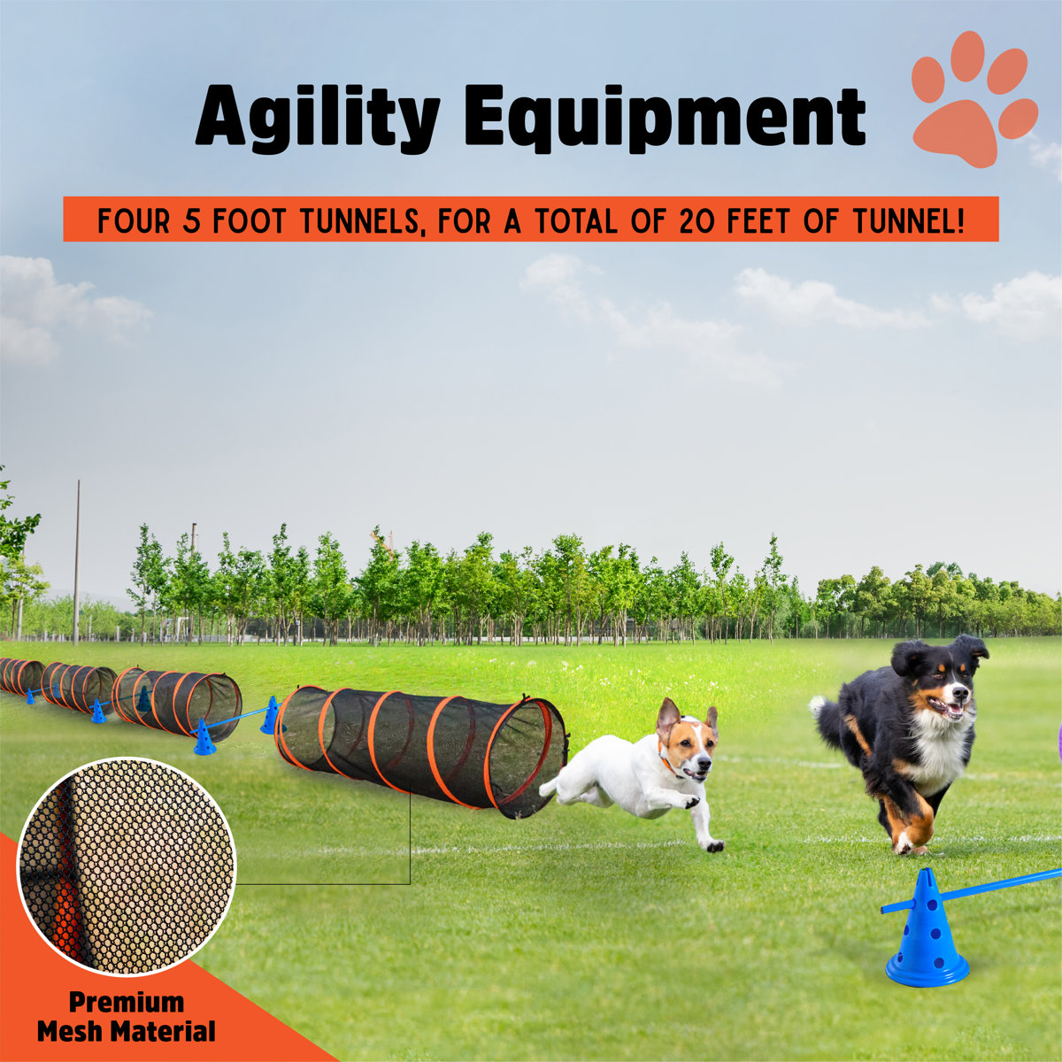 Hide N Side Dog Agility Tunnels, Multi Option Layout and Setup, 4 Tunnels with Middle Section ...